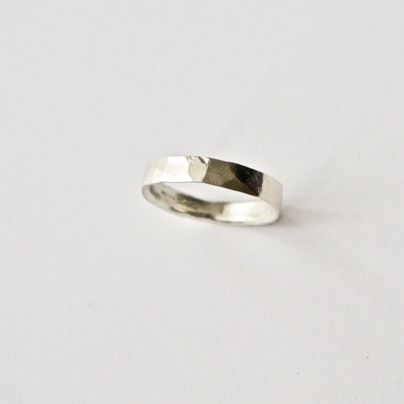White Gold Hammered Ring 9 Carat Flat Hammer Textured | Etsy UK