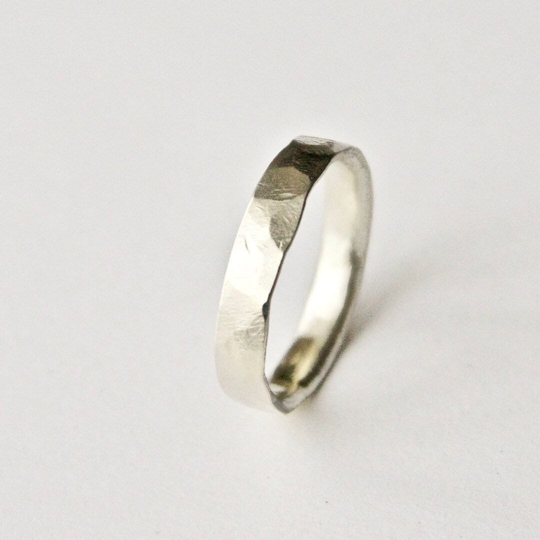 White Gold Hammered Ring 9 Carat Flat Hammer Textured - Etsy UK