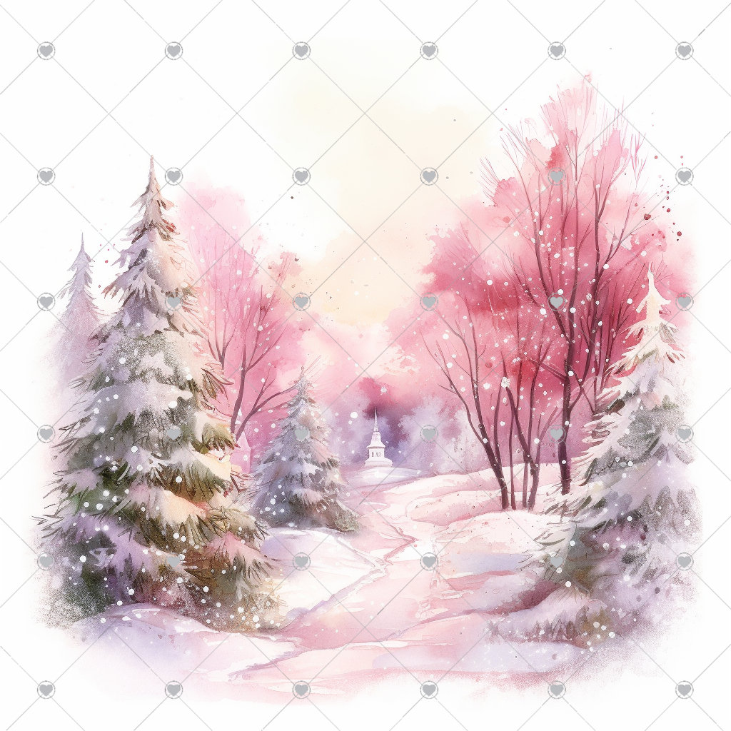 6 Pink Winter Scenes PNG Clip Art Commercial Use Instant - Etsy