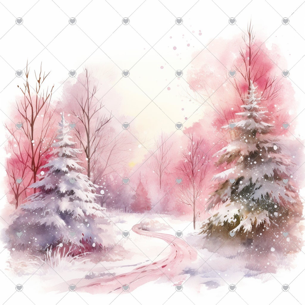 6 Pink Winter Scenes PNG Clip Art Commercial Use Instant - Etsy
