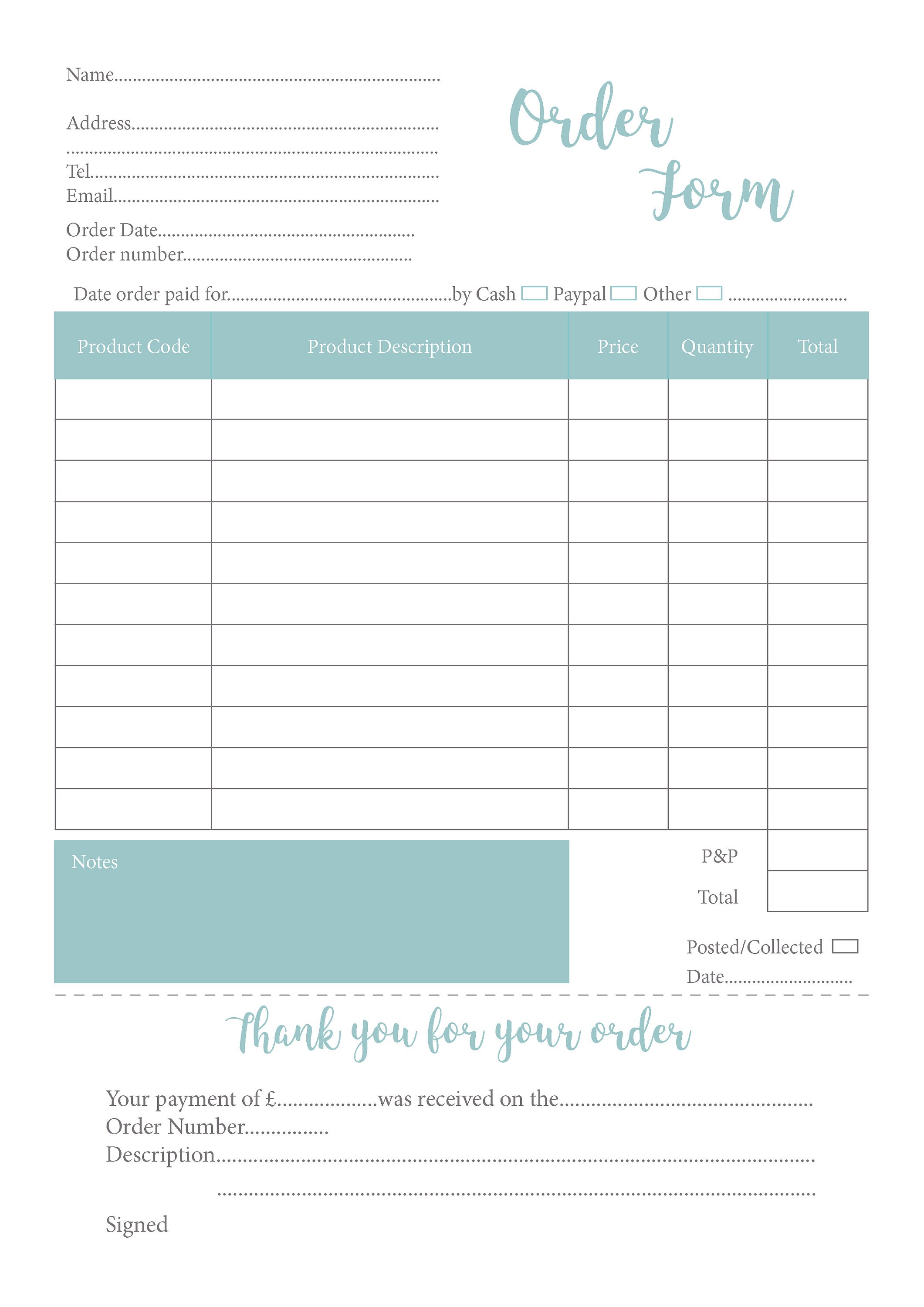 Order Form/order Tracker Plain Printable Form, PDF FILE, Office ...