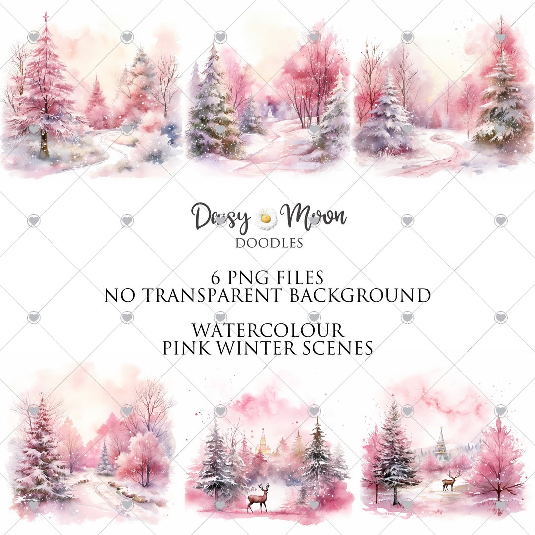 6 Pink Winter Scenes PNG Clip Art Commercial Use Instant - Etsy