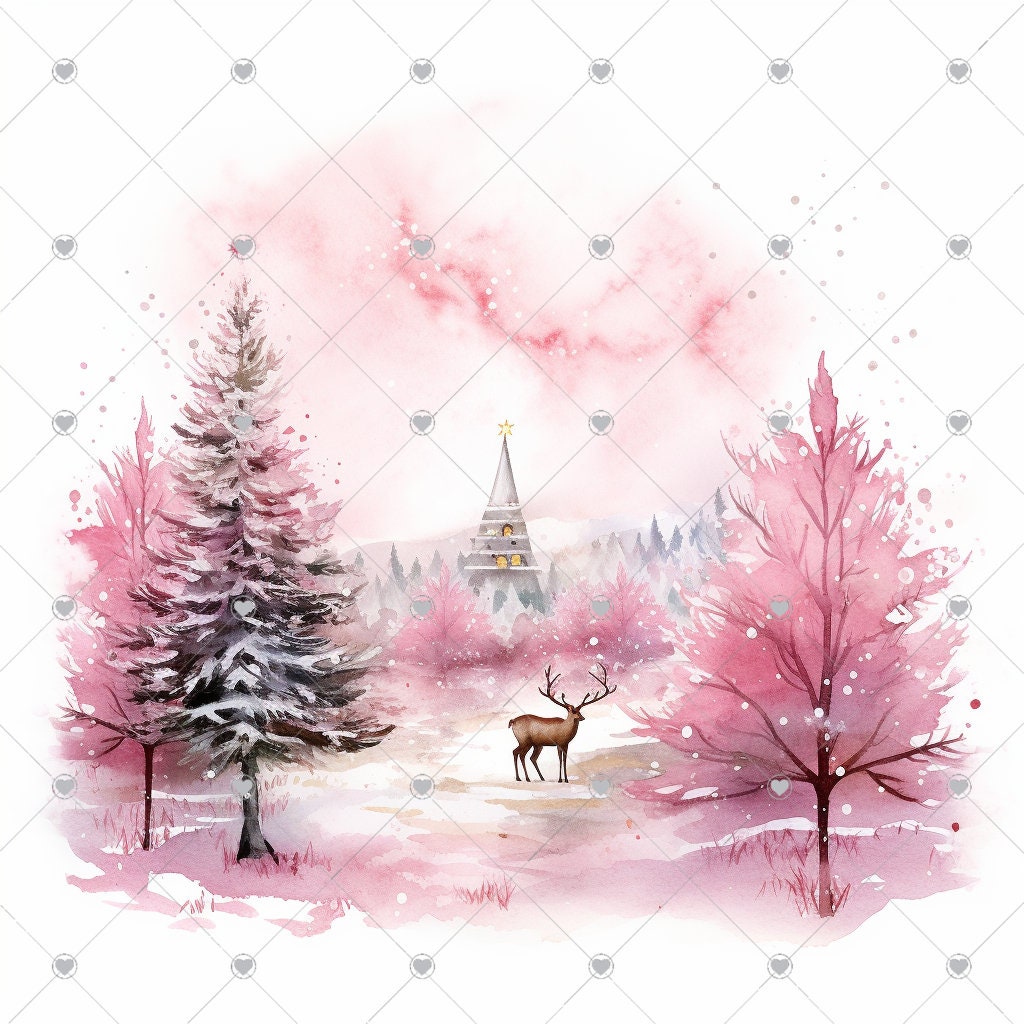 6 Pink Winter Scenes PNG Clip Art Commercial Use Instant - Etsy