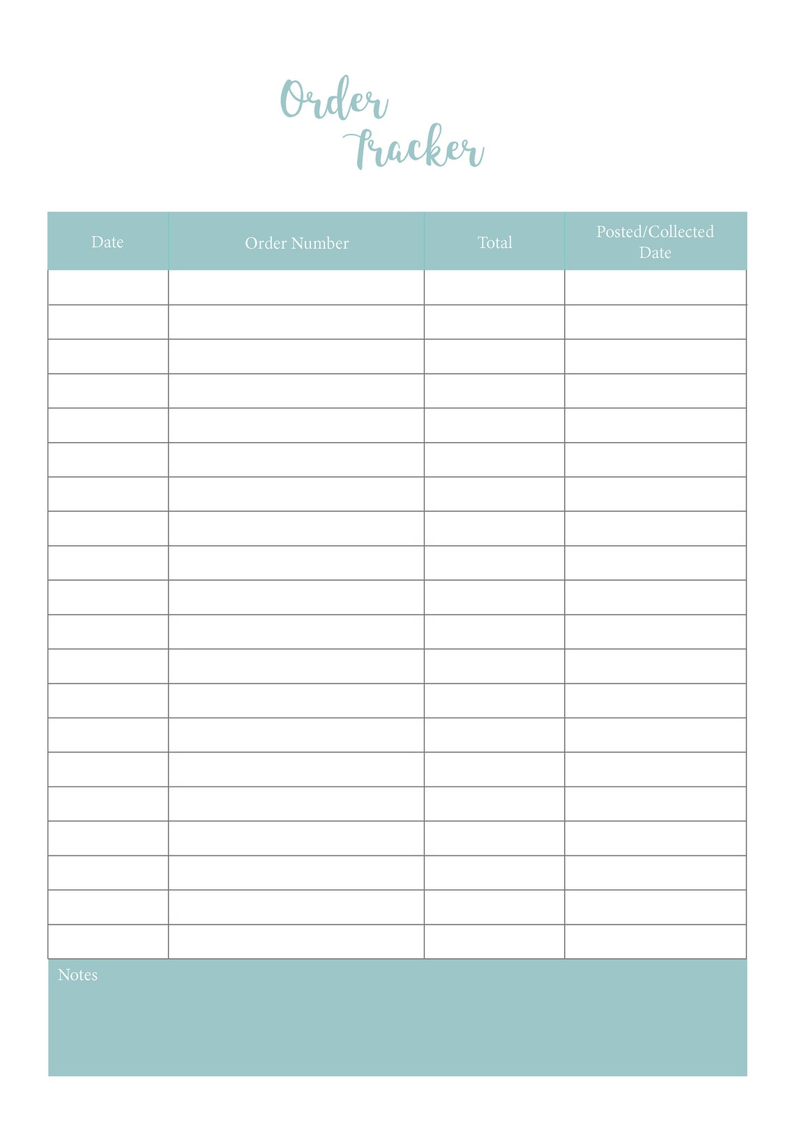 Order Form/order Tracker Plain Printable Form, PDF FILE, Office ...