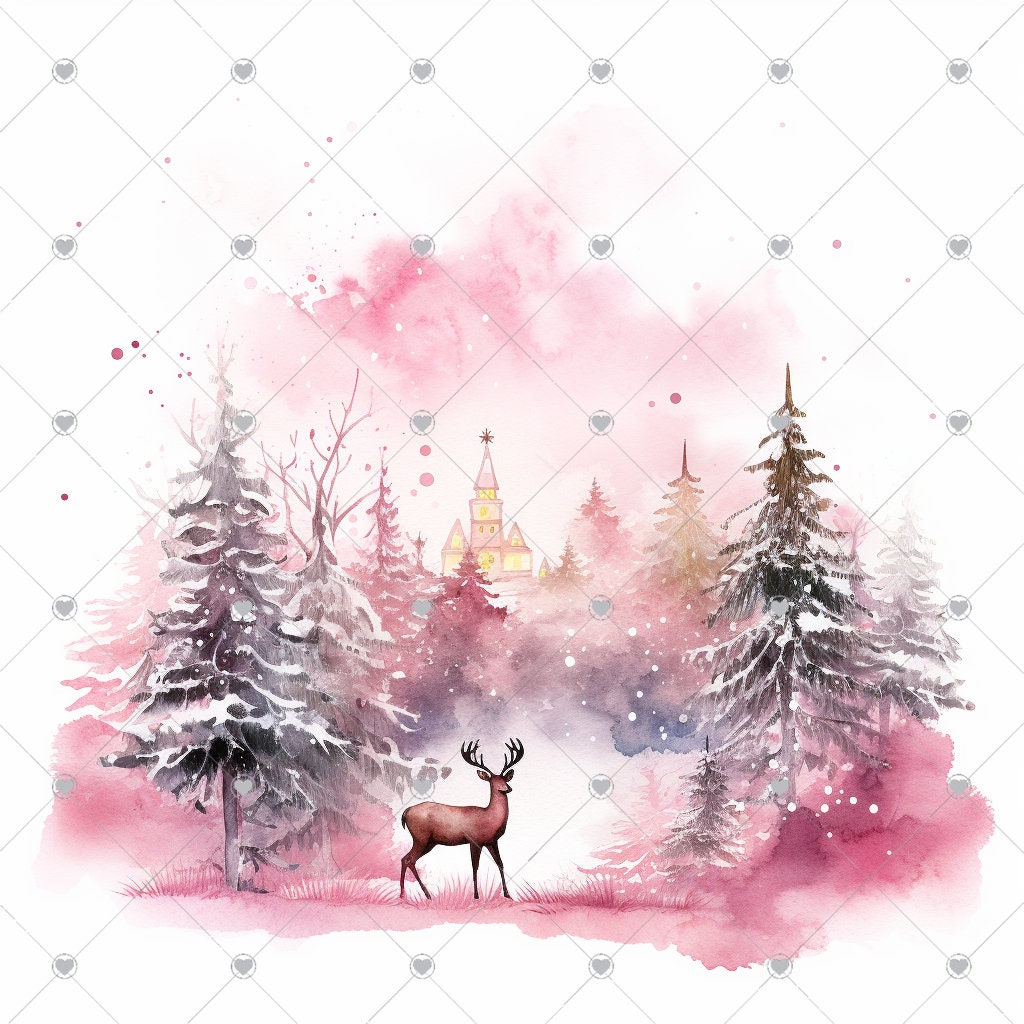 6 Pink Winter Scenes PNG Clip Art Commercial Use Instant - Etsy