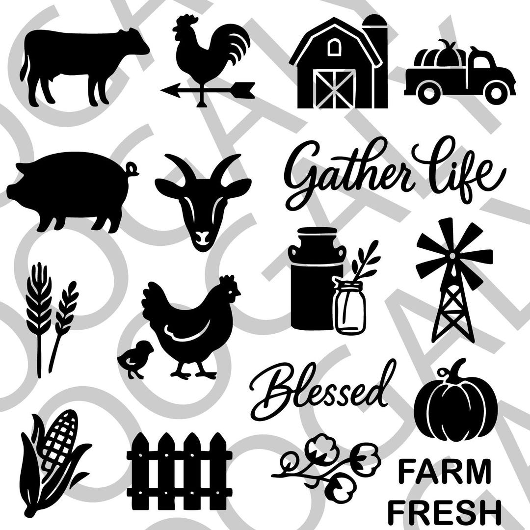 16 Farmhouse Svg Png Eps Dfx Icons – Barn, Cow, Weather Vane, Windmill ...