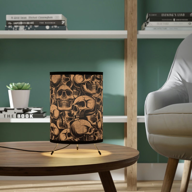 Skull Tripod Lamp, High Res Printed Shade, Desk Lamp or Table Lamp ...