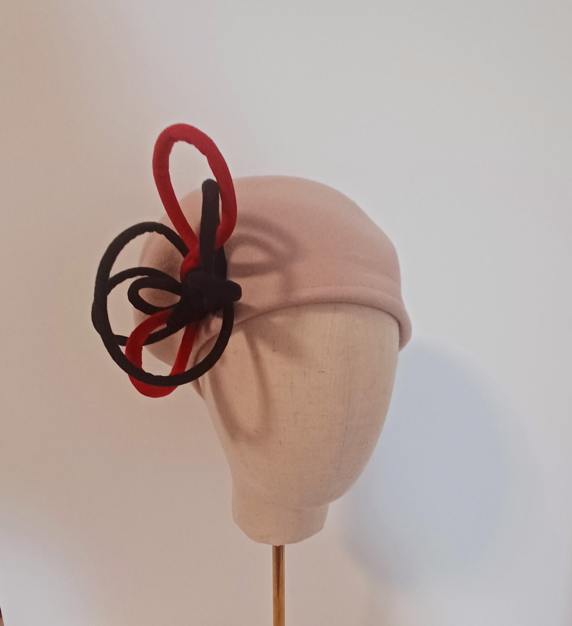 Beige Sixties Style Beret With Side Piped Ribbon Loop Bow, Black, Red ...