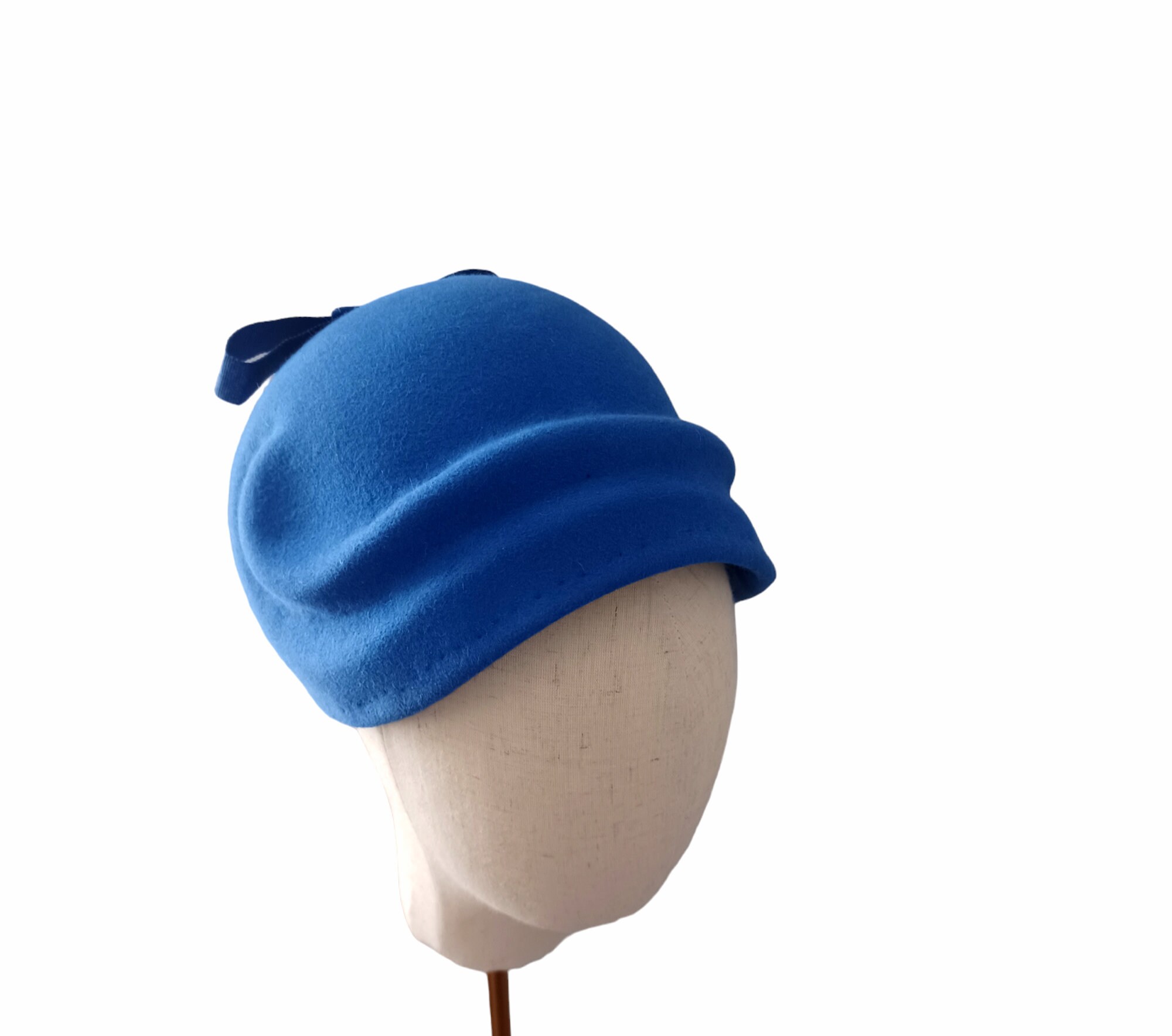 Royal Blue Felt Cloche, 60's Style Blue Felt Cloche Hat With Petersham ...