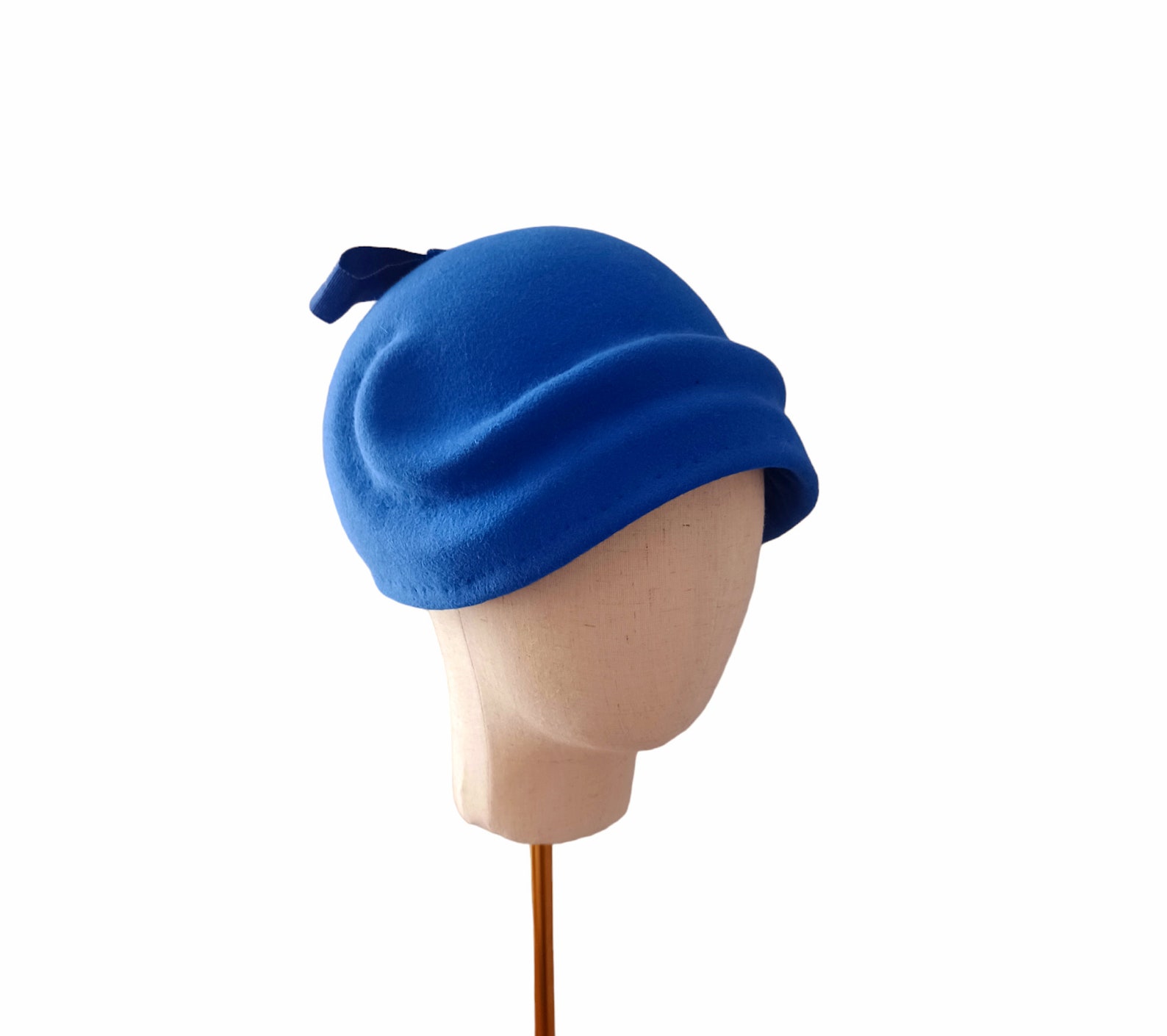 Royal Blue Felt Cloche, 60's Style Blue Felt Cloche Hat With Petersham ...