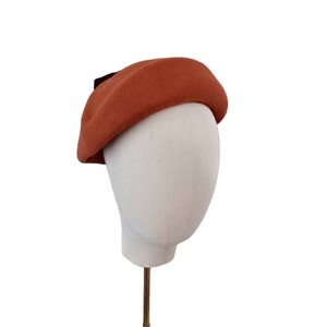 Vintage Style Felt Pillbox Hat, Rust Brown Beret With Velvet Bow - Etsy