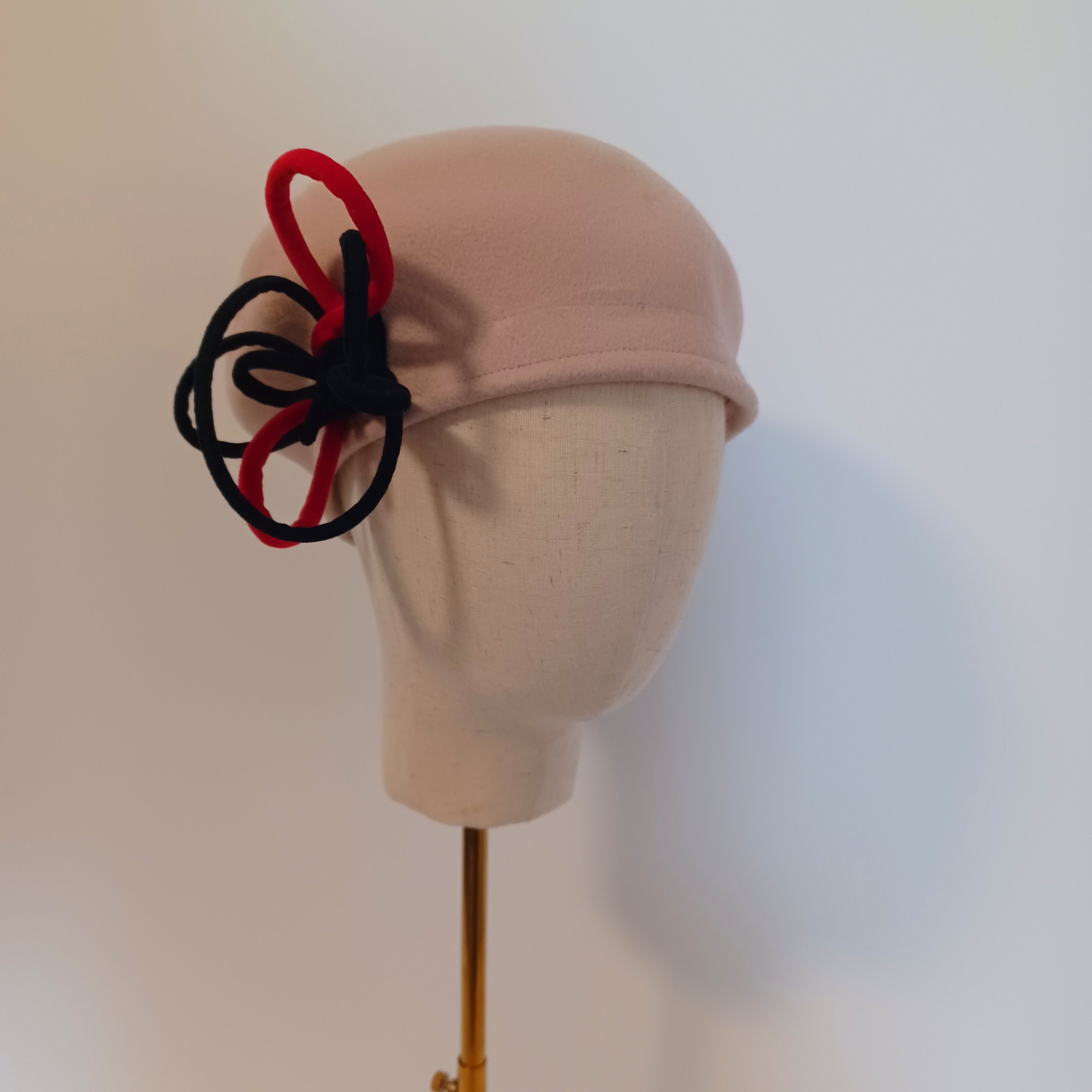 Beige Sixties Style Beret With Side Piped Ribbon Loop Bow, Black, Red ...