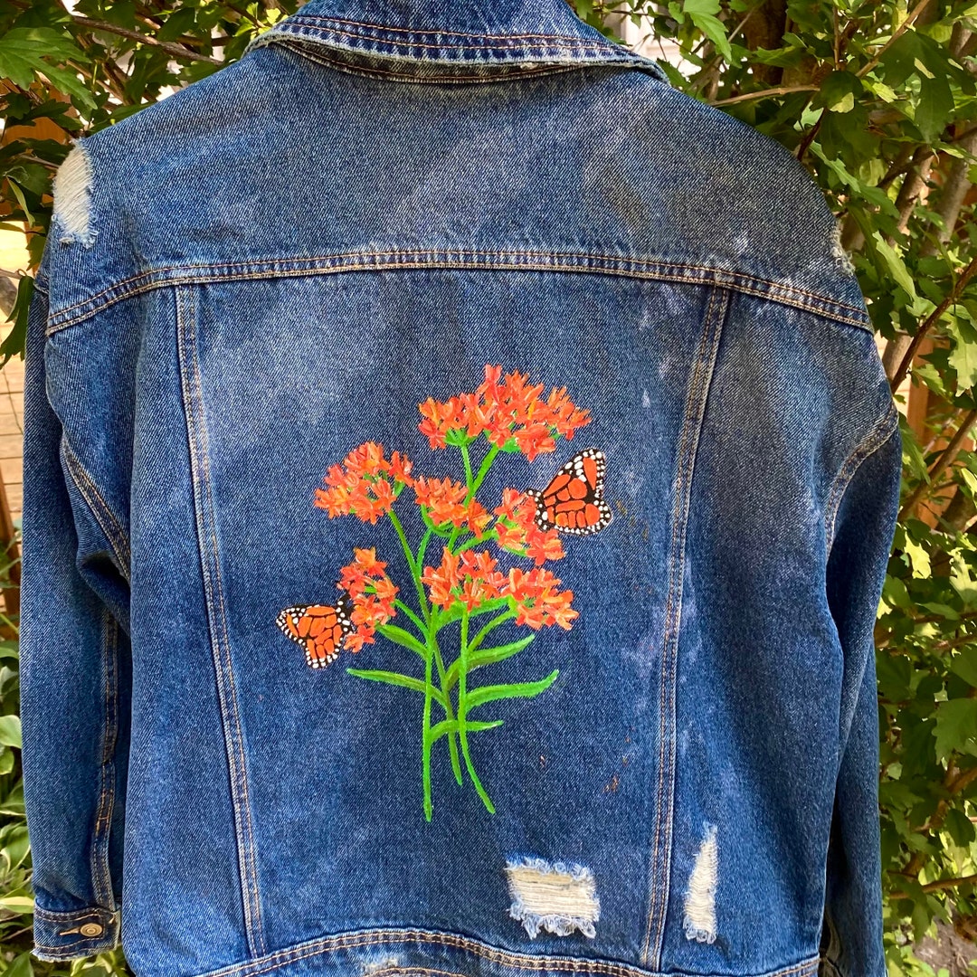 Painted Jean Jacket Butterfly Milkweed Monarchs Oversized - Etsy
