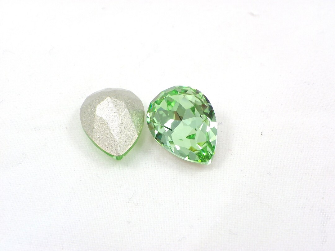 Chrysolite Stone 18x13mm, Light Green Glass Gem Faceted Fronts Foiled ...
