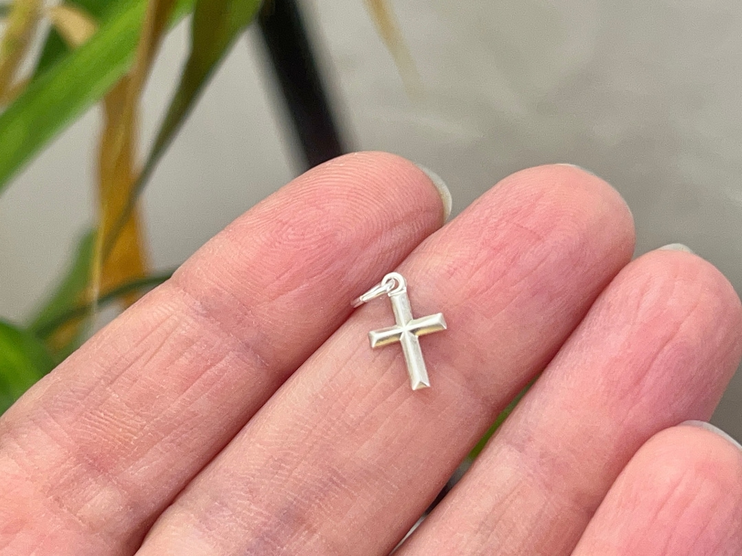 Tiny Sterling Silver Cross Charm Pendant, Hollowed Back - Etsy