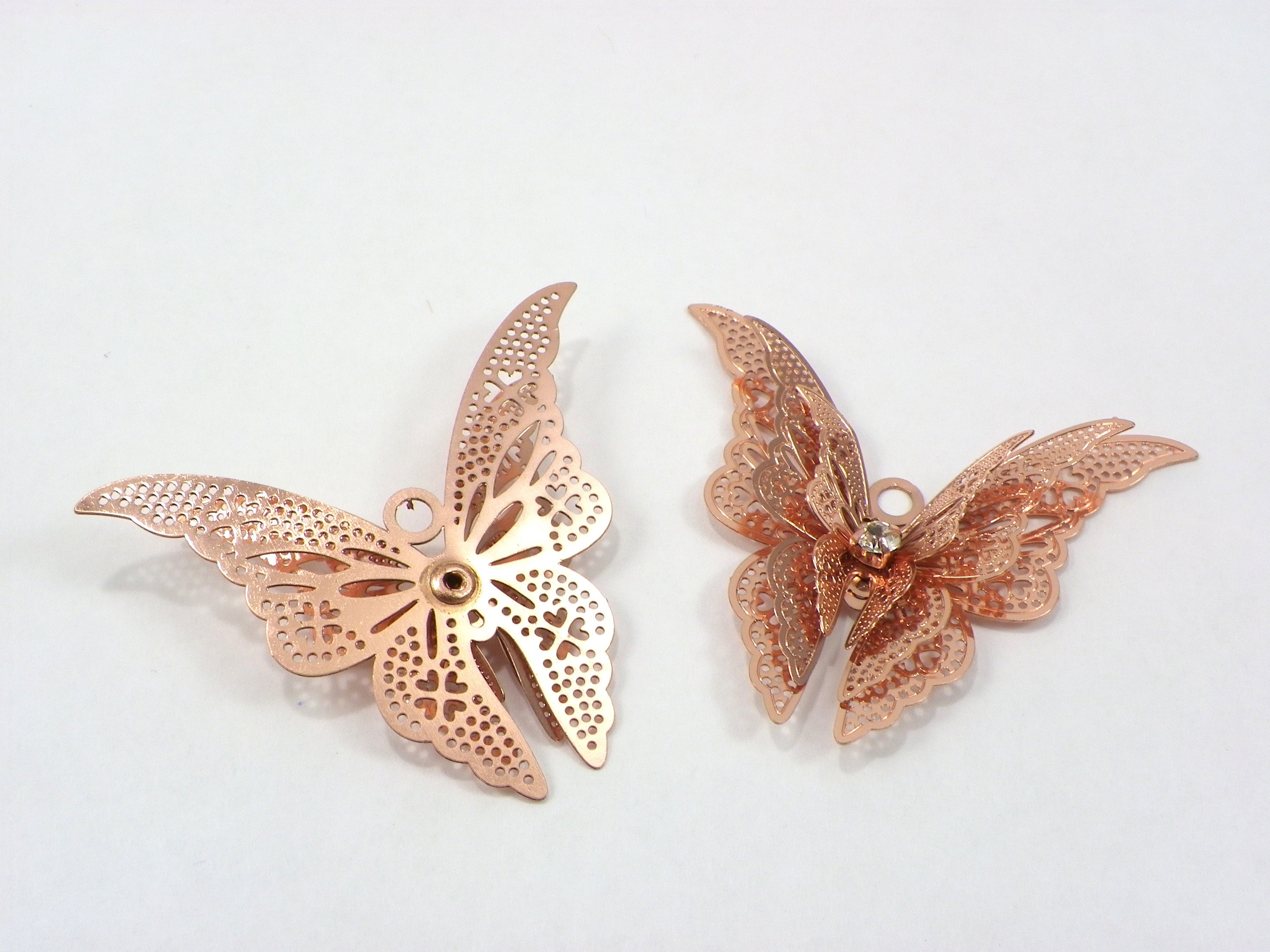 Rose gold Three Layer Butterfly Charm 1 PC big Butterfly | Etsy