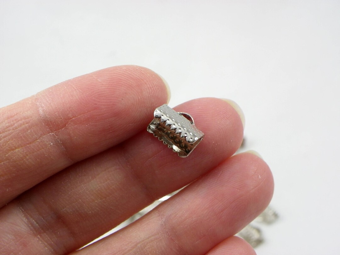 20pcs Cord Ribbon Crimp End, 10mm X 7 Dull Silver Textured Crimp Silver ...