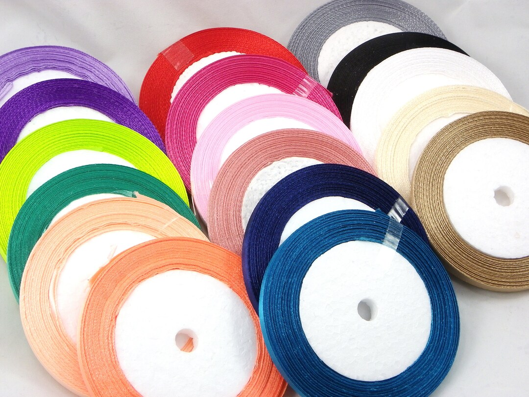 25 Yards -1/4" SINGLE Faced SATIN Ribbon Solid Color Wholesale 6mm ...