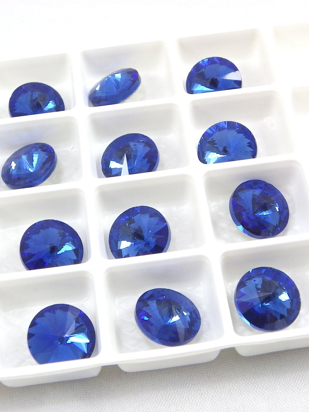 Sapphire 12mm Rivoli Glass, Crystal, Rhinestone, Rivoli 12mm Foil Back ...