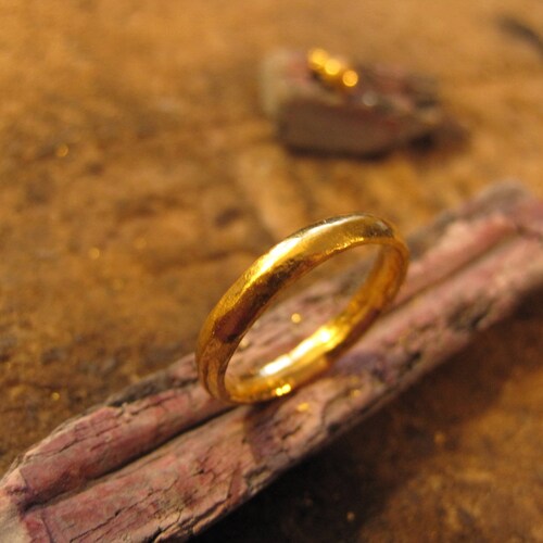 Smooth Bevel Finish Solid 24k Gold Ring - Etsy