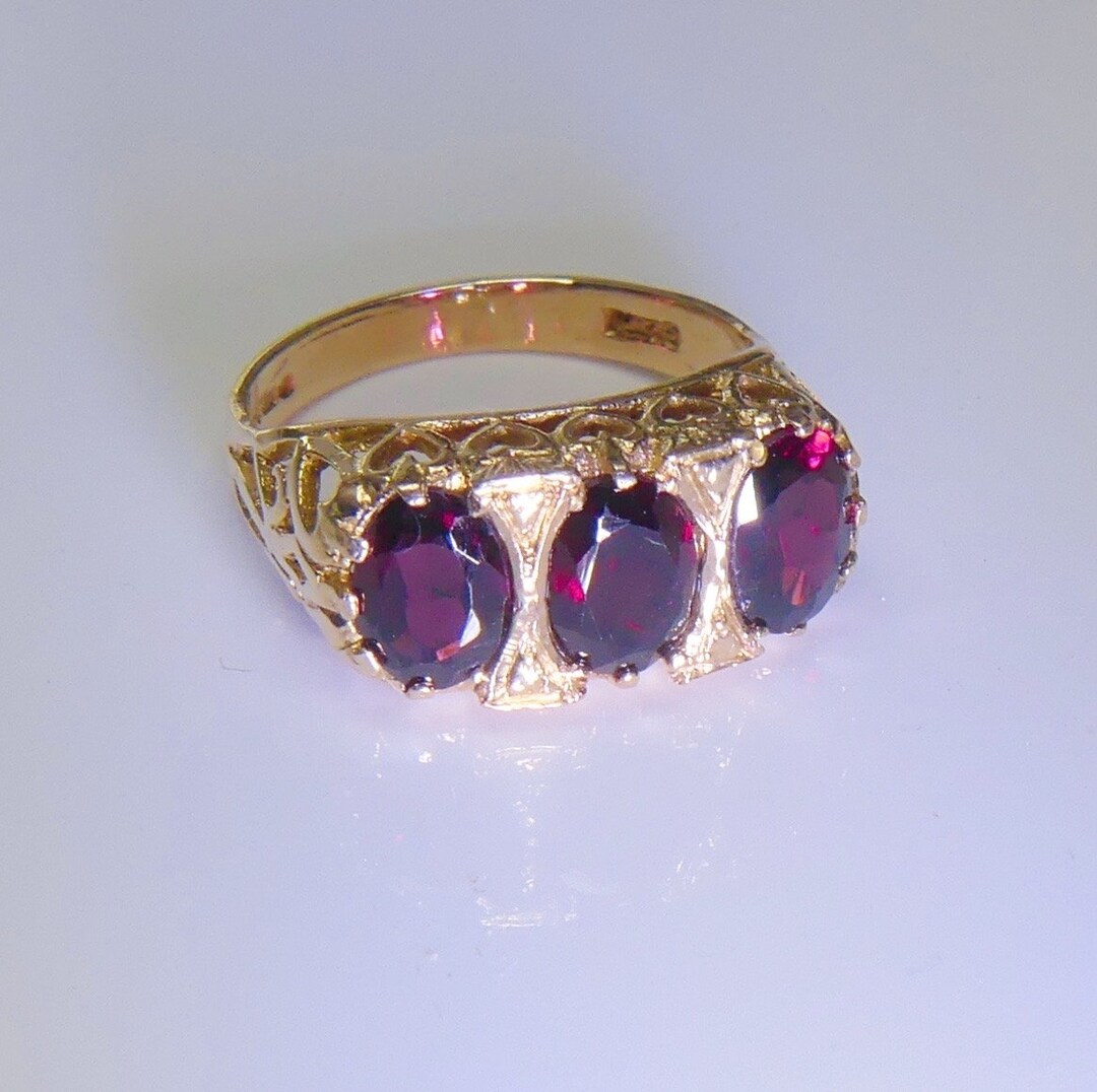 Stylish Vintage Eternal Love Symbolism Trilogy Ring Set With Rhodolite ...