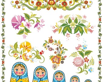 20 Russian Style Vector Clipart Ornaments Floral Flowers | Etsy