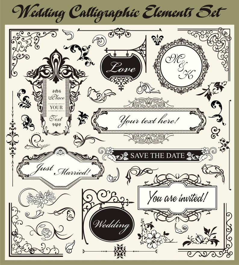 42 Wedding Clipart Ornaments Clip Art Scrolls Panels - Etsy