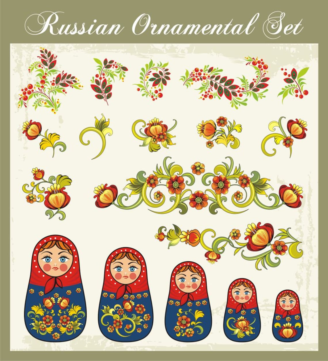 20 Russian Style Vector Clipart Ornaments Floral Flowers - Etsy