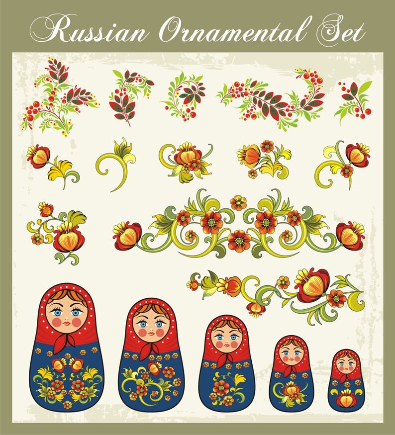 20 Russian Style Vector Clipart Ornaments Floral Flowers - Etsy
