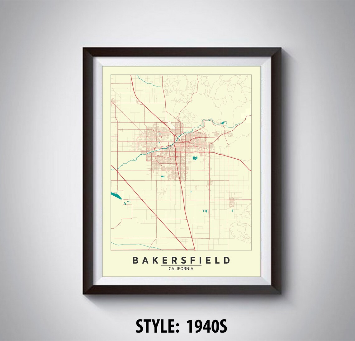 Map of Bakersfield CA Bakersfield Map Bakersfield Poster - Etsy