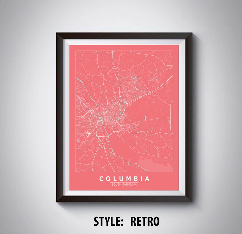 Map of Columbia SC Columbia Map Columbia Poster Office | Etsy