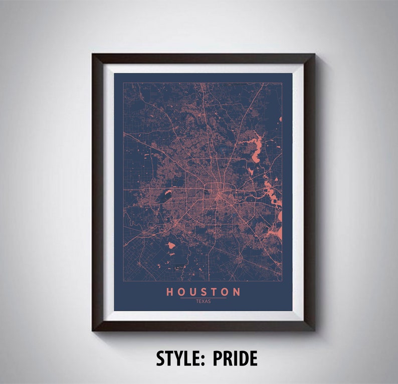 Map of Houston TX Houston Map Houston Poster Office | Etsy