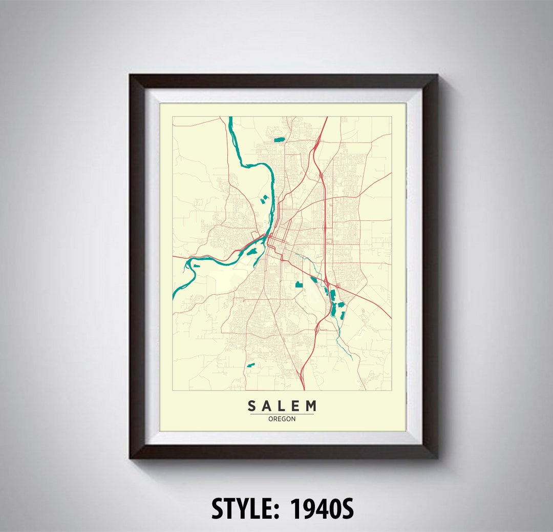 Map of Salem, OR - Salem Map - Salem Poster - Office Décor - Wall Art ...
