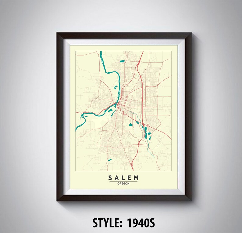 Map of Salem OR Salem Map Salem Poster Office Décor - Etsy