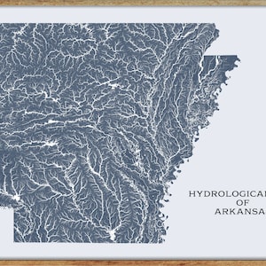 Arkansas Hydrological Map of Rivers and Lakes, Arkansas Rivers Poster ...