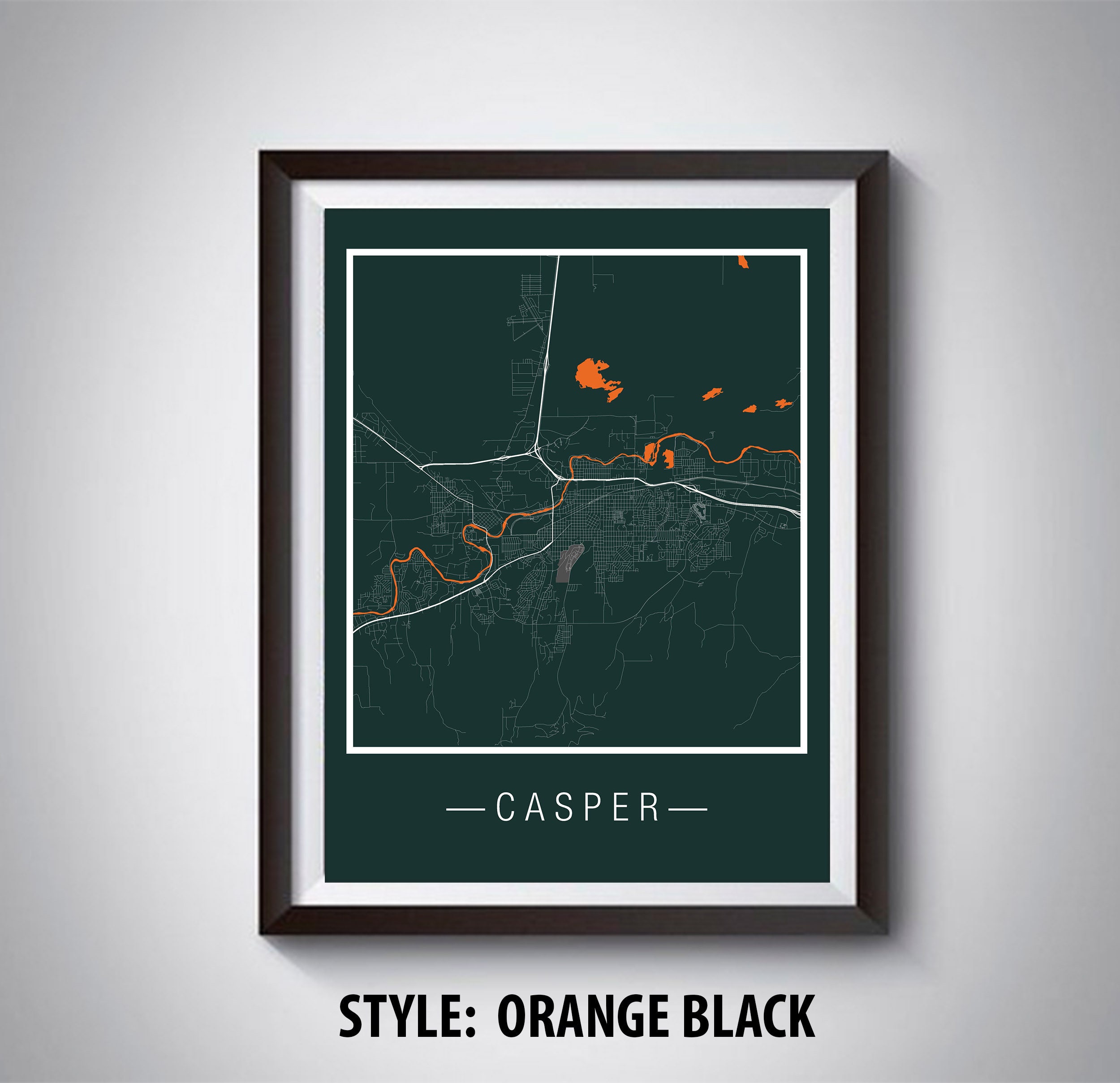Map of Casper WY Casper Map Casper Poster Office Décor - Etsy