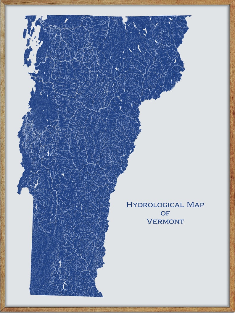 Vermont Hydrological Map of Rivers and Lakes Vermont Rivers | Etsy
