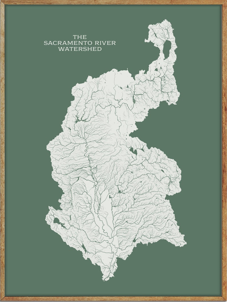 Sacramento River Watershed Map of Rivers and Lakes - Etsy
