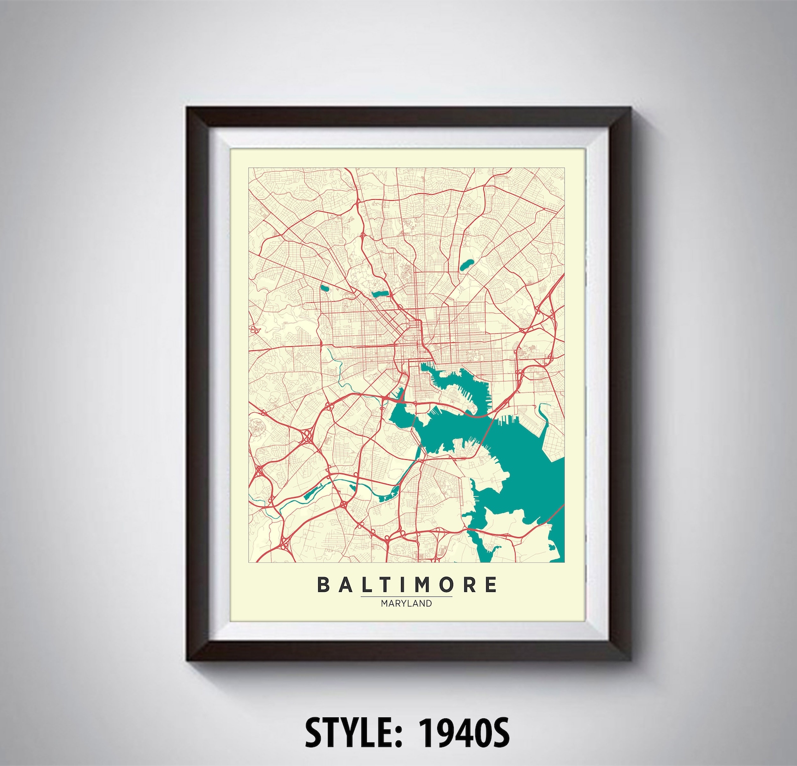 Map of Baltimore MD Baltimore Map Baltimore Poster | Etsy