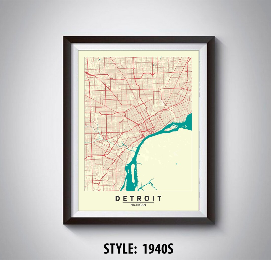 Map of Detroit, MI - Detroit Map - Detroit Poster - Office Décor - Wall ...