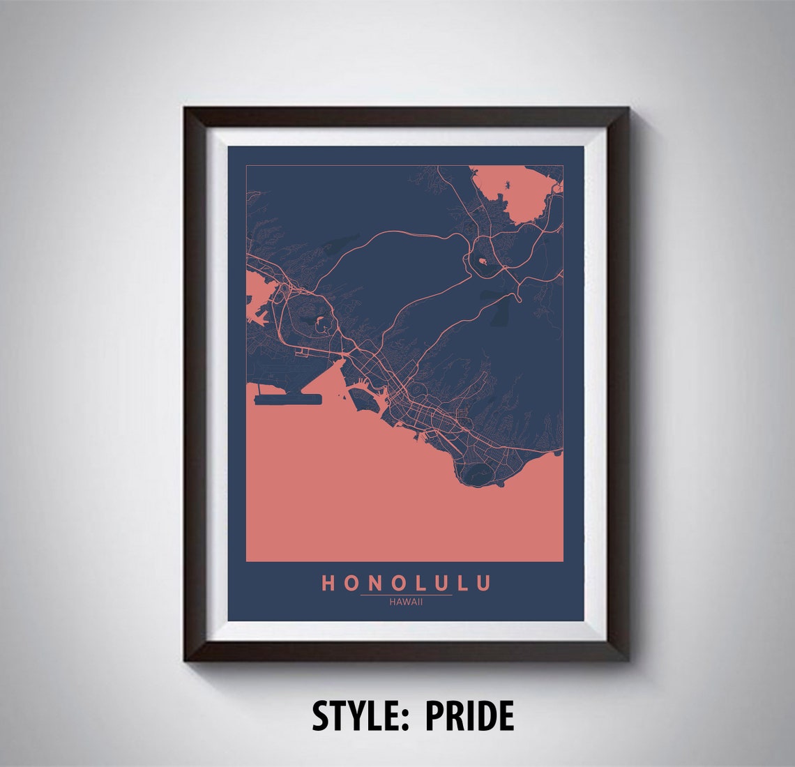 Map of Honolulu HI Honolulu Map Honolulu Poster Office - Etsy