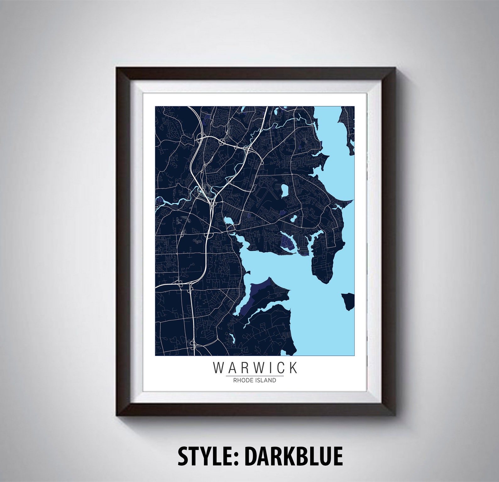 Map of Warwick, RI Warwick Map Warwick Poster Office Décor Wall Art ...