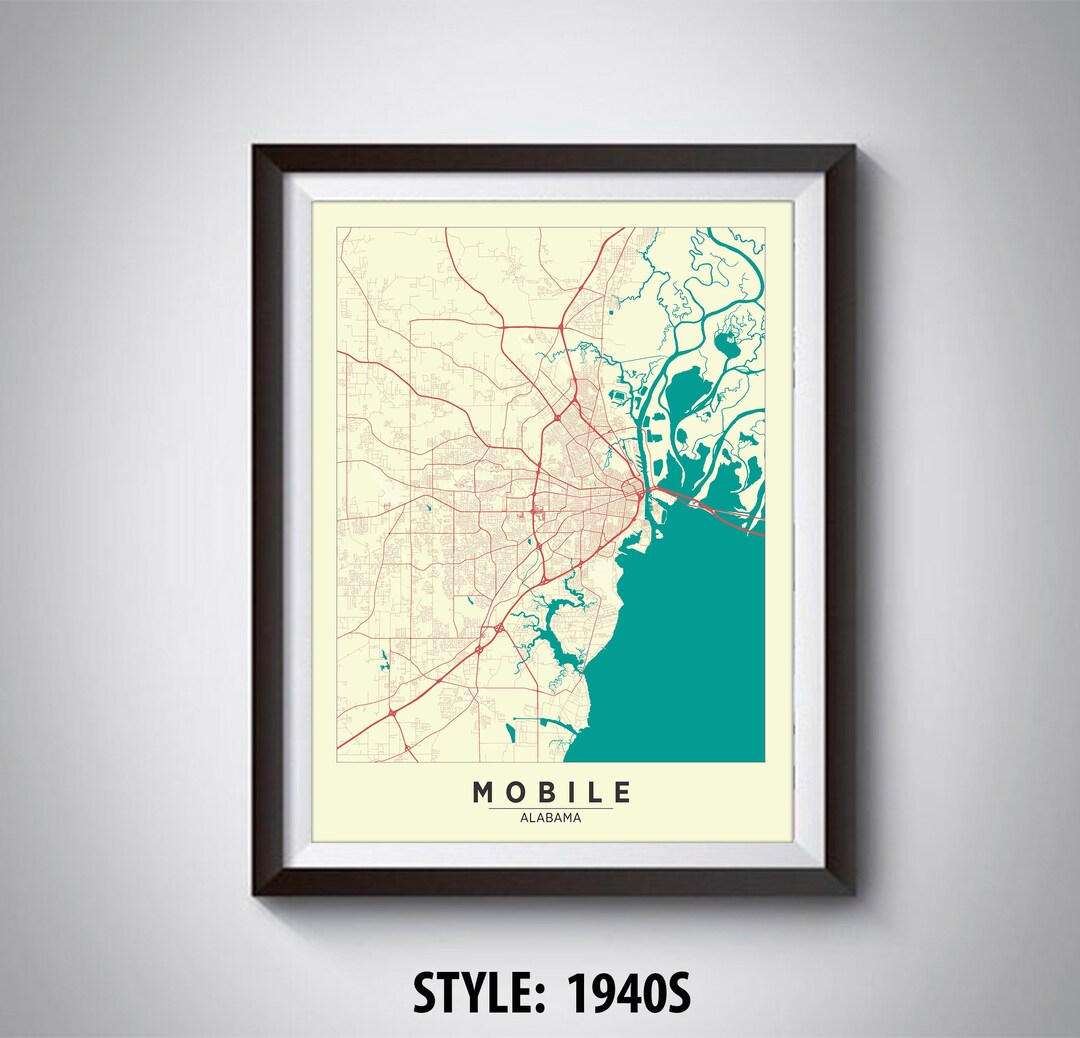 Map of Mobile, AL - Mobile Map - Mobile Poster - Office Décor - Wall ...