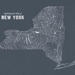 New York Rivers and Lakes Hydrological Map Poster - Etsy