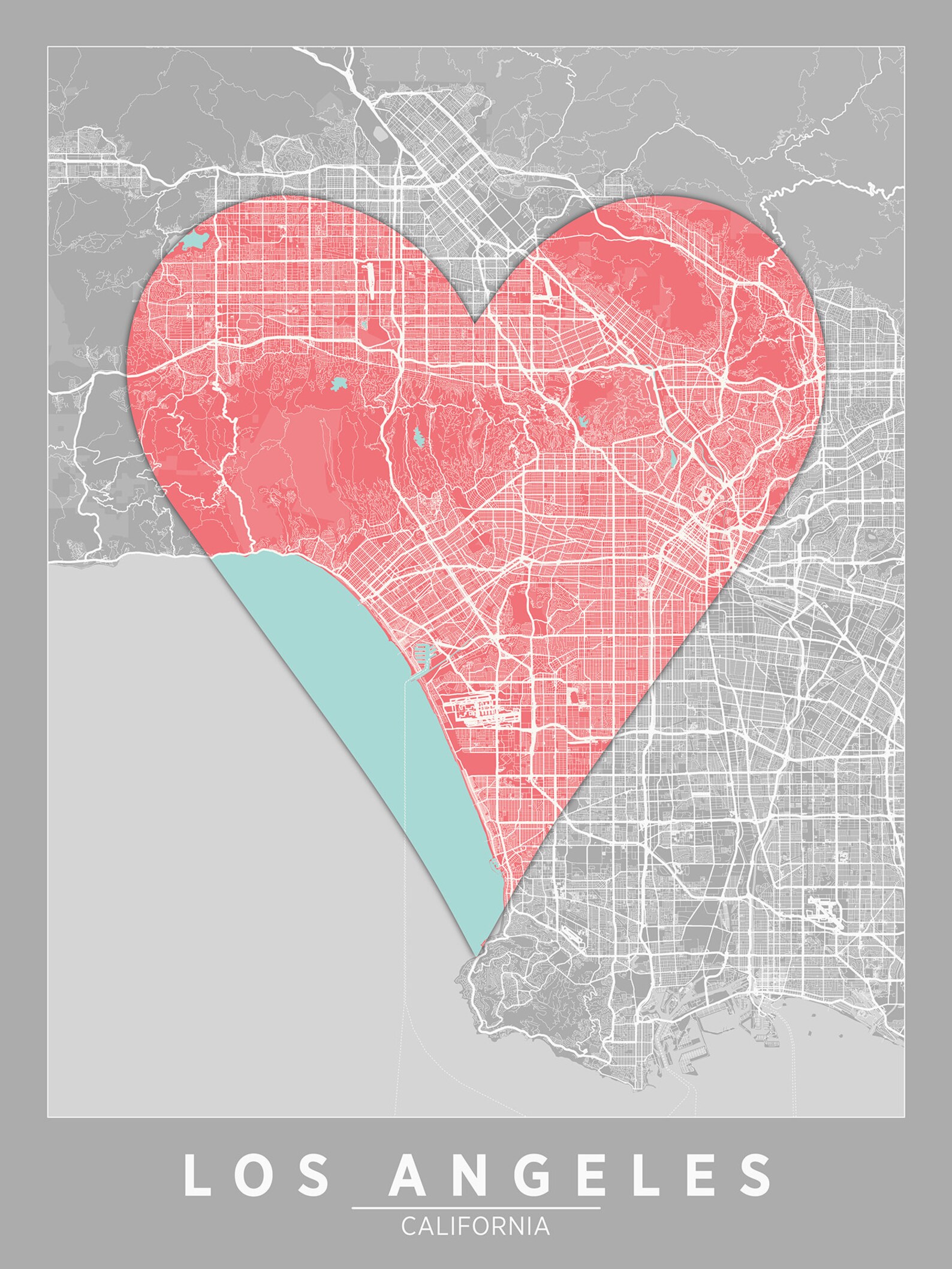 I LOVE LA Street Poster Map. Los Angeles Heart Map. City - Etsy