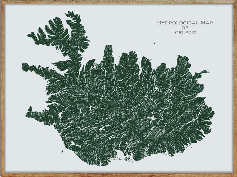 Iceland Hydrological Map of Rivers and Lakes Iceland Map - Etsy