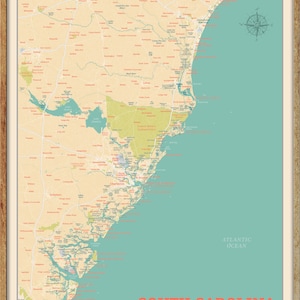 South Carolina Coast Map Print: Retro Beach Poster - Etsy