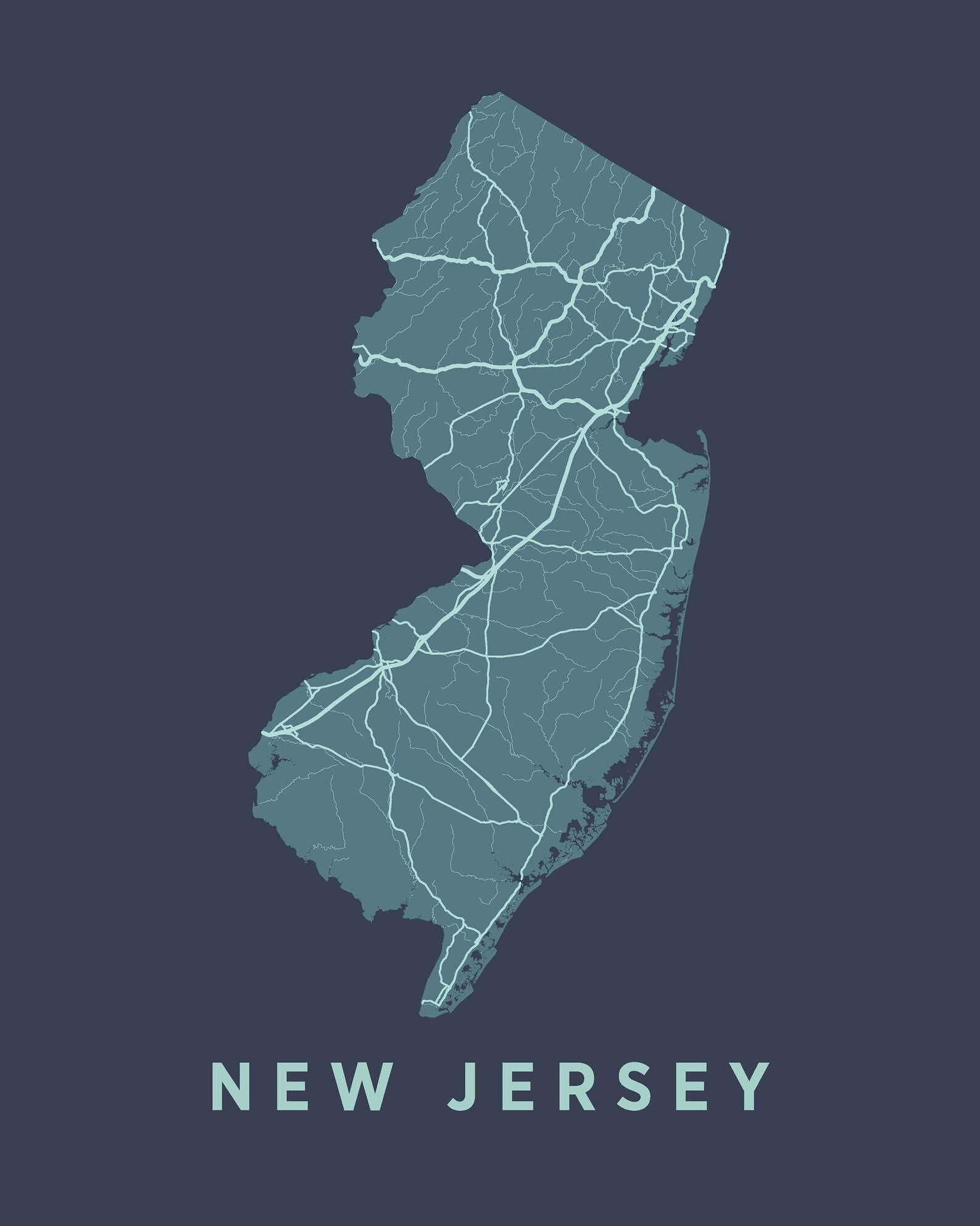 New Jersey State Map Print Wall Art New Jersey Print - Etsy