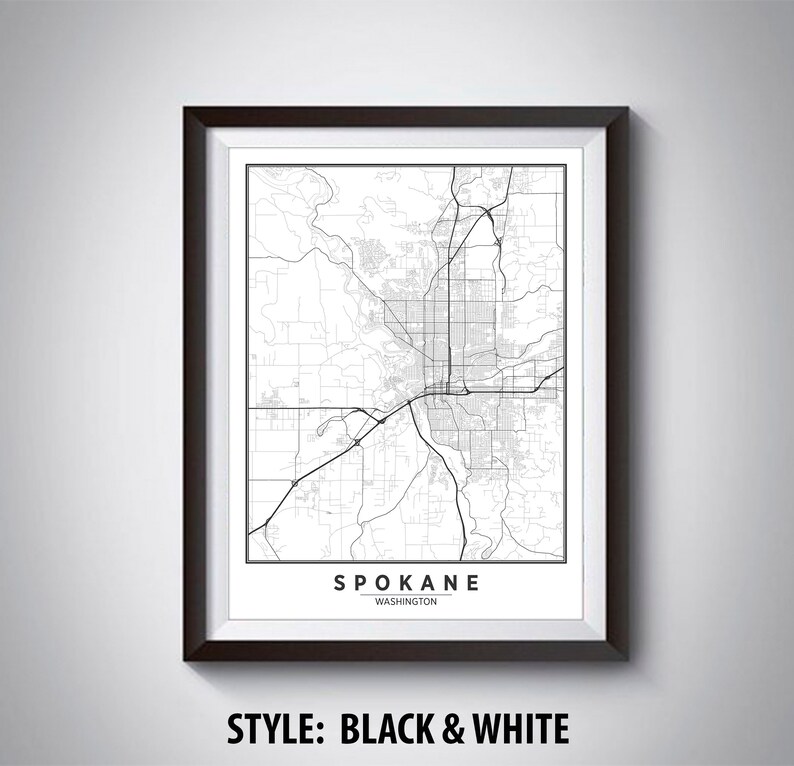 Map of Spokane WA Spokane Map Spokane Poster Office | Etsy