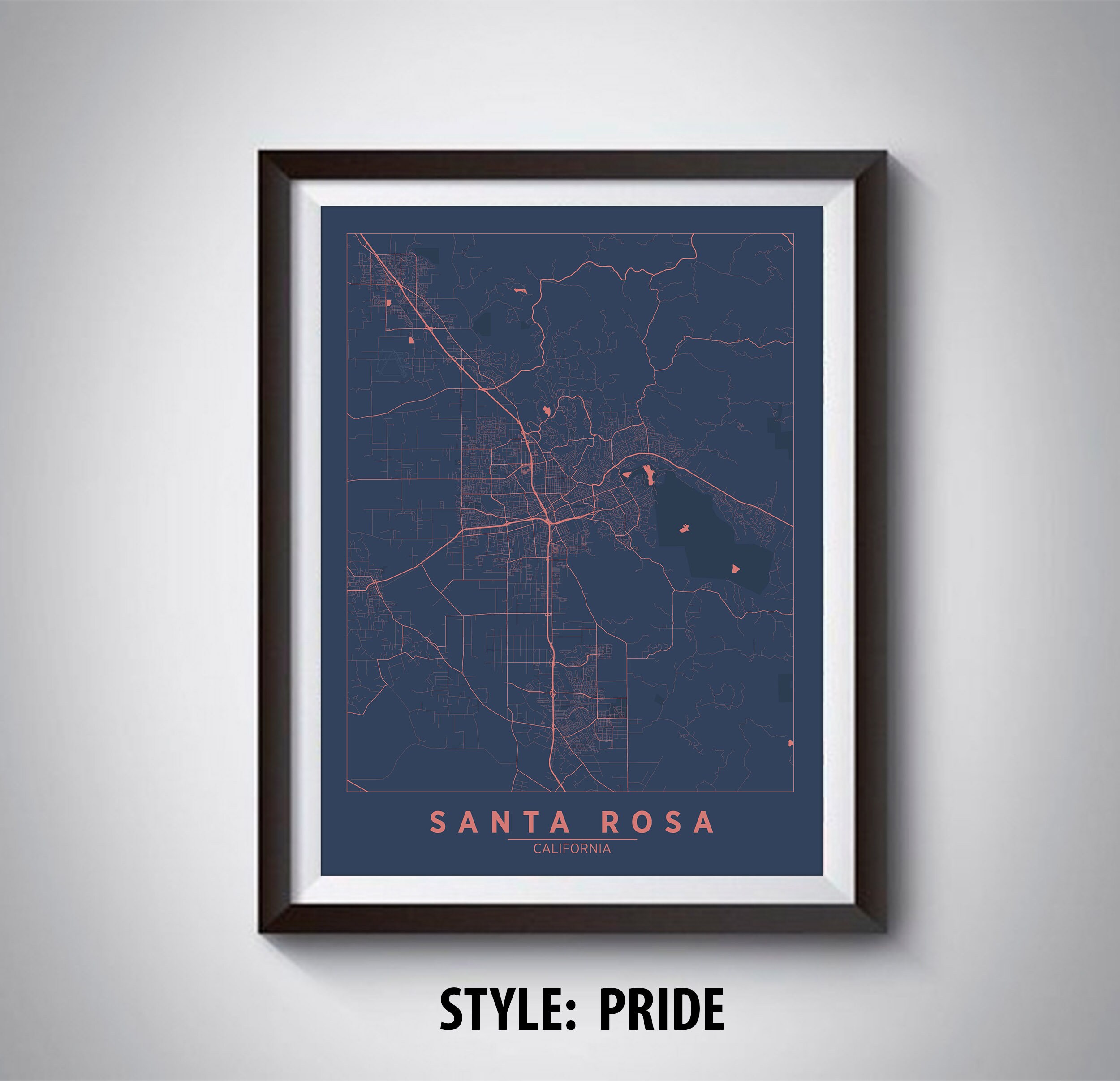 Map of Santa Rosa CA Santa Rosa Map Santa Rosa Poster - Etsy